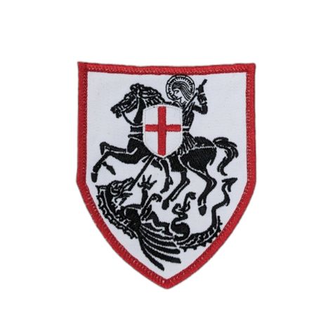 St George and the Dragon, Black and White with Red Border, Badge, Patc ...