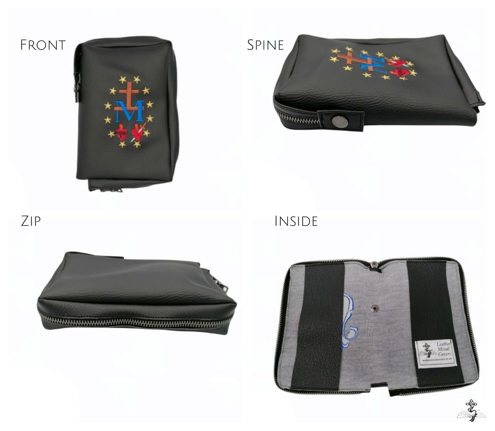 Zipped embroidered leather missal cover, book pouch, bible cover, book ...